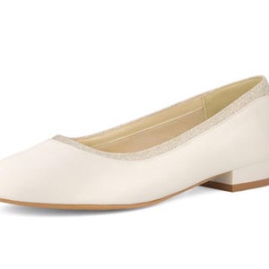 Ivory Satin Flat Wedding Shoes - Ivory Bridal Low Heel Shoes With ...