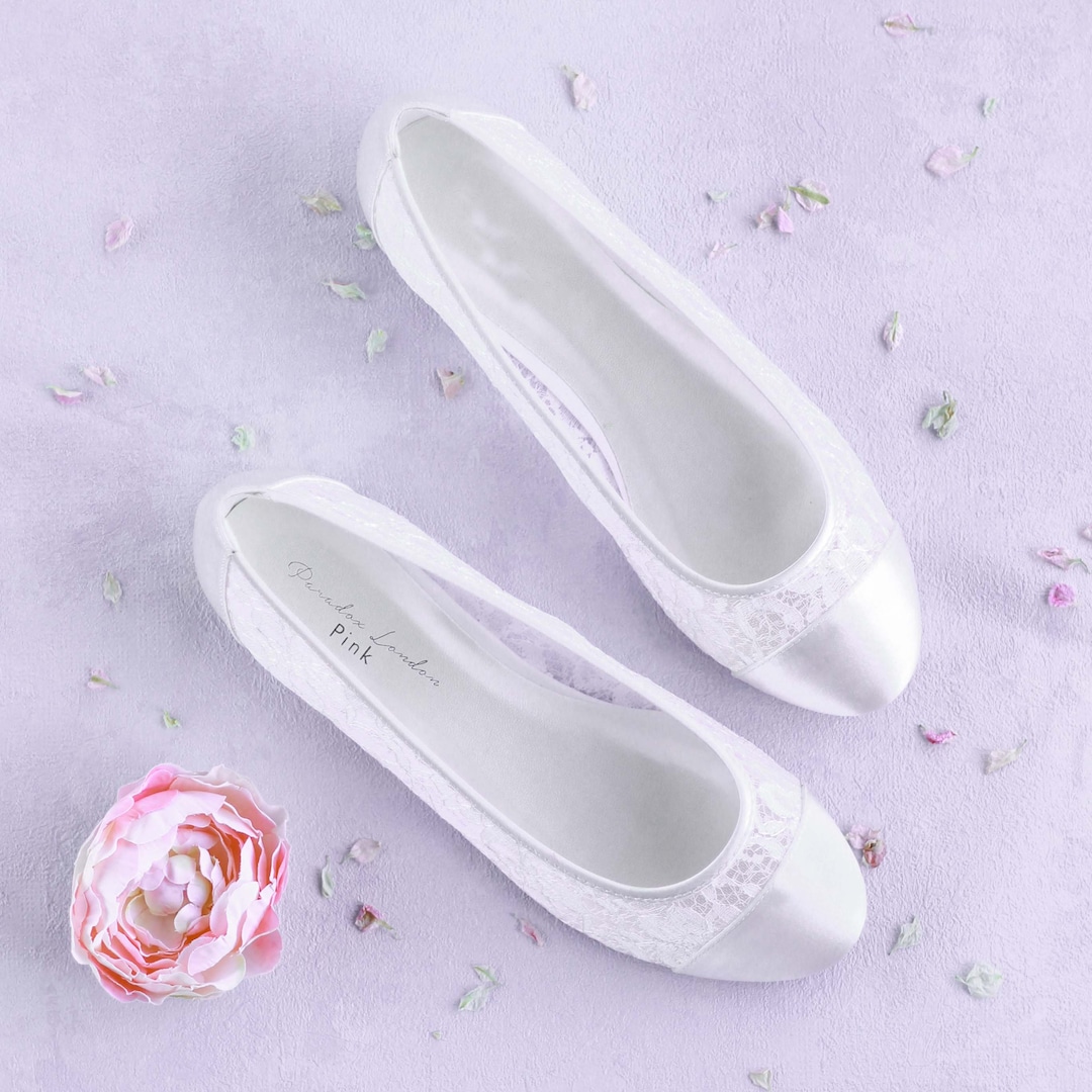 Women's Ivory Lace Flat Wedding Bridal Bridesmaid Ballet Ballerina ...