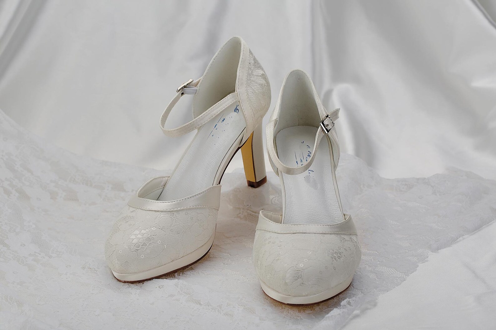 Mid Heel Ivory Satin & Lace Ivory Shimmering Glitter Satin - Etsy
