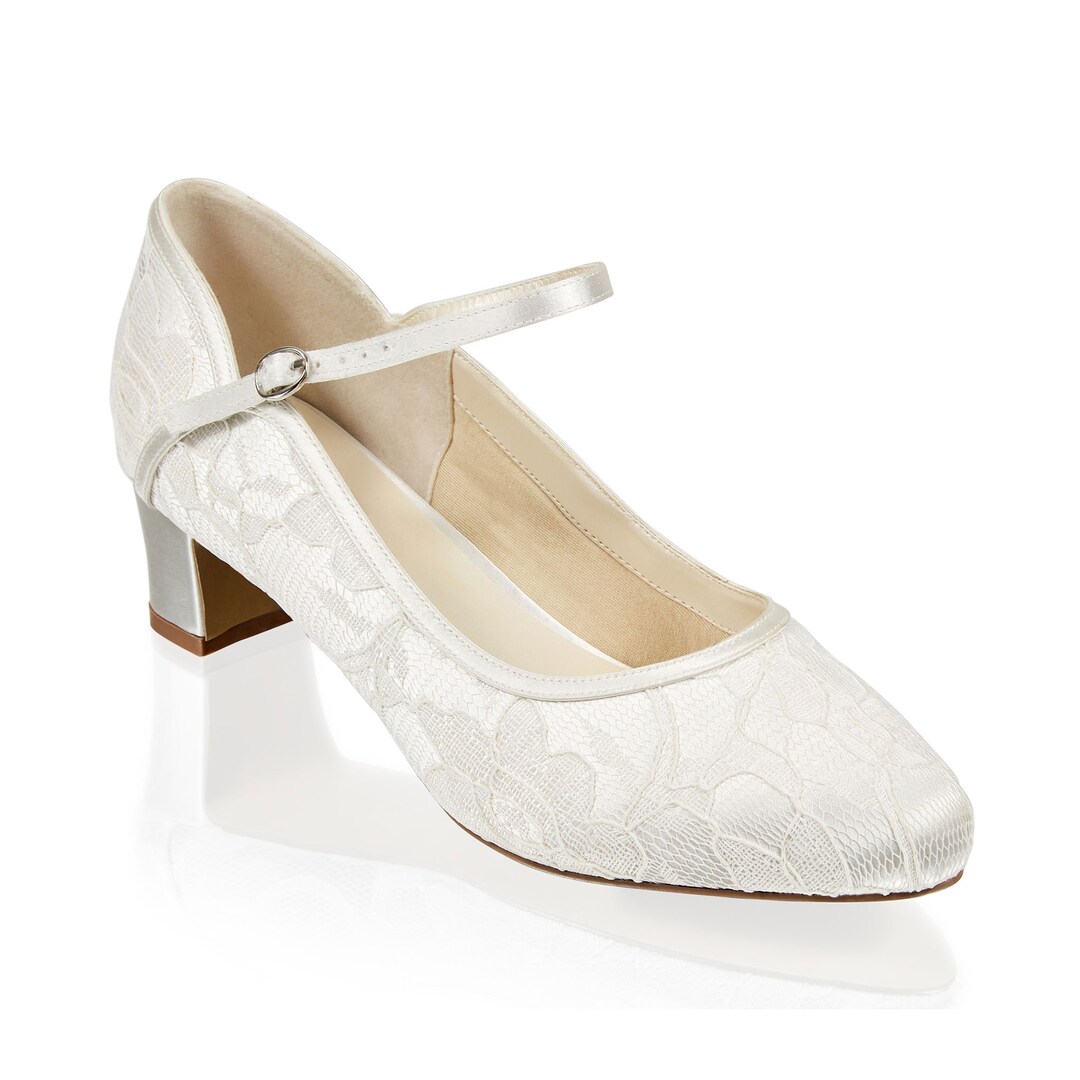 Low Heel Ivory Lace Vintage Inspired Wide Fit Mary Jane Wedding Bridal ...