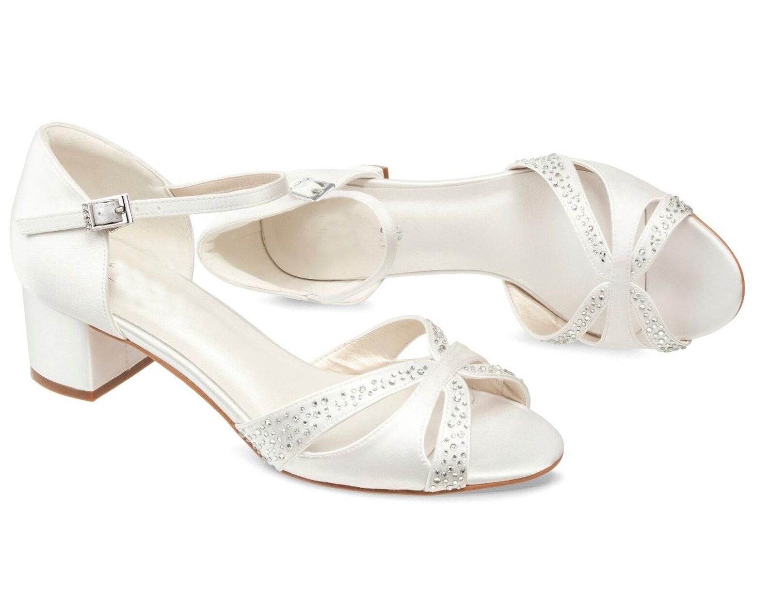 Ivory Satin Diamante Wedding Sandals, Ivory Bridal Low Heel Sandals ...