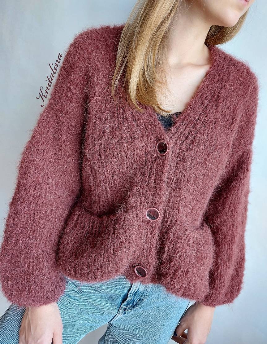 Alpaca Bomber Cardigan. Hand Knit Alpaca Cardigan. Airy V-neck - Etsy