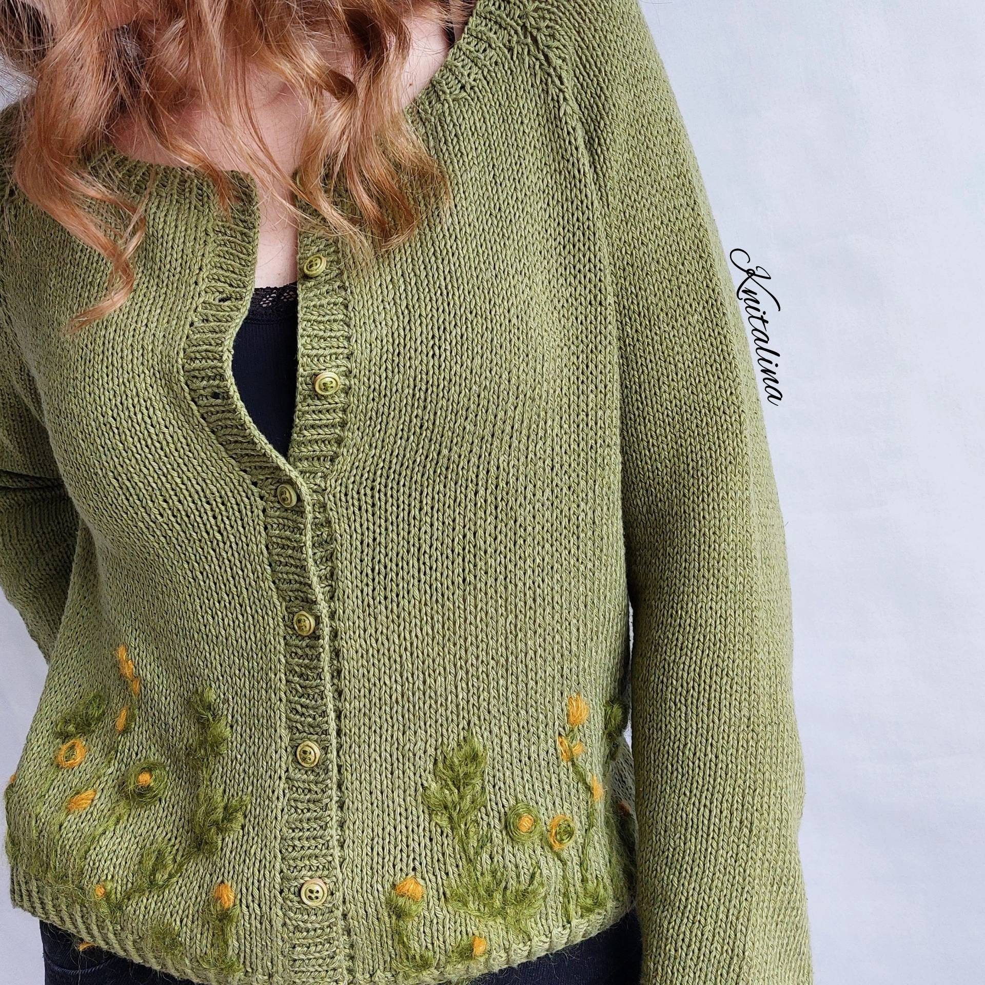Flower Embroidered Knit Cardigan, Embroidered Cotton Sweater, Pink ...