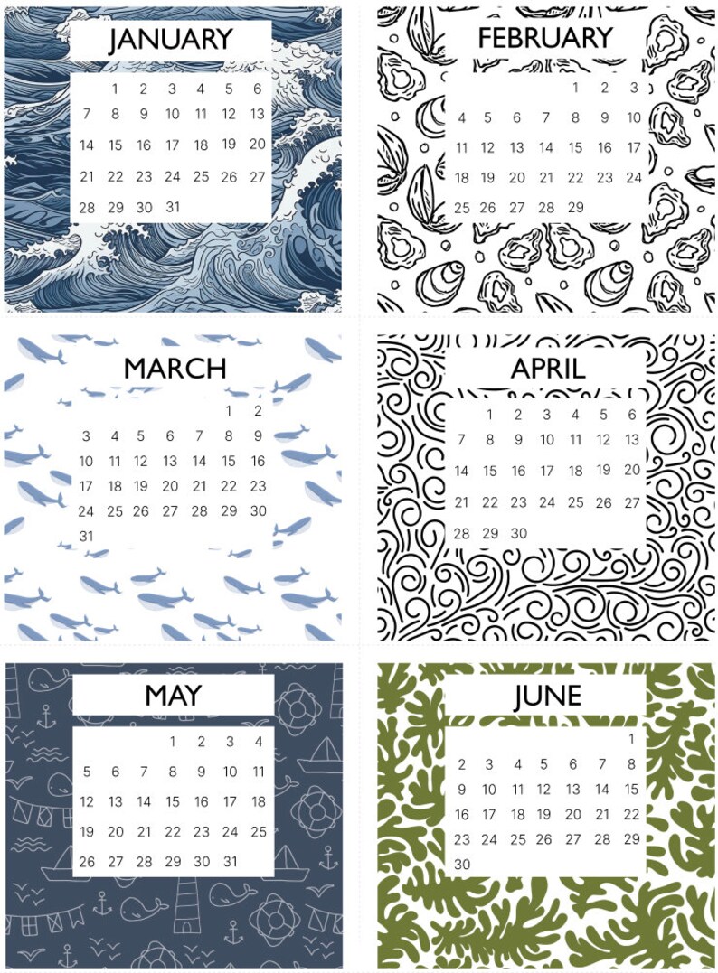 2024 Desk Calendar Printable Ocean, Nautical 3 Sizes - Etsy