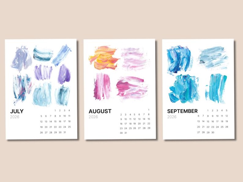 Paint Brush Strokes 2026 Desk Calendar | Modern Abstract Art Calendar ...