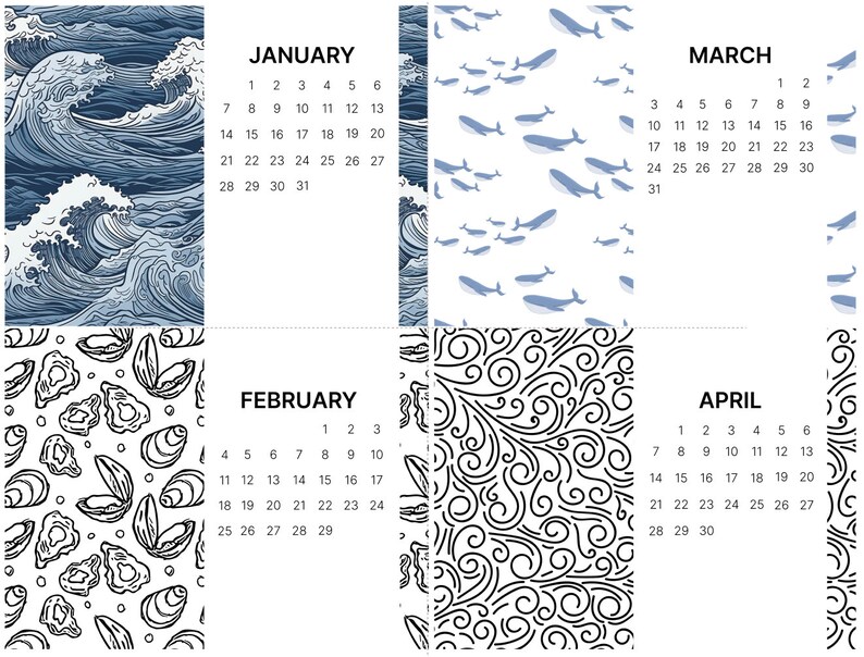 2024 Desk Calendar Printable Ocean, Nautical 3 Sizes - Etsy