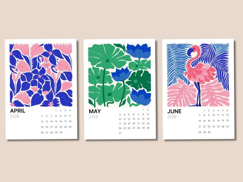 Abstract Jungle 2026 Desk Calendar | Tropical Modern Art With Wooden ...