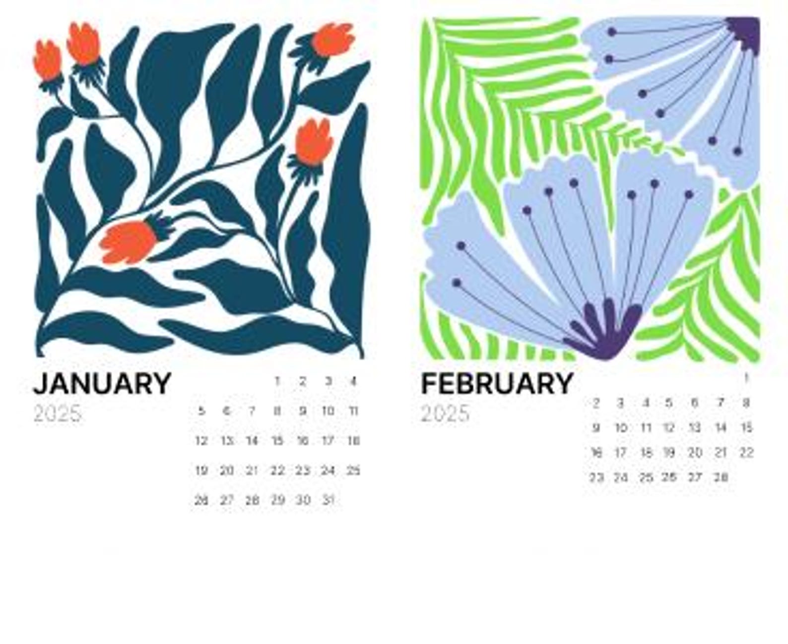 Matisse Inspired 5x7 Calendar Printable - Etsy