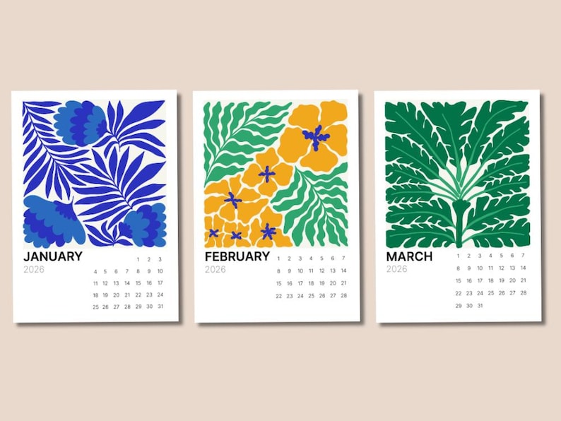 Abstract Jungle 2026 Desk Calendar | Tropical Modern Art With Wooden ...