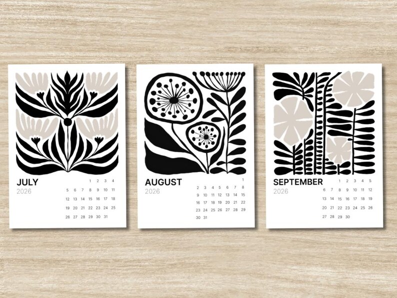 Black & White Botanical 2026 Desk Calendar | Modern Minimalist Art With ...