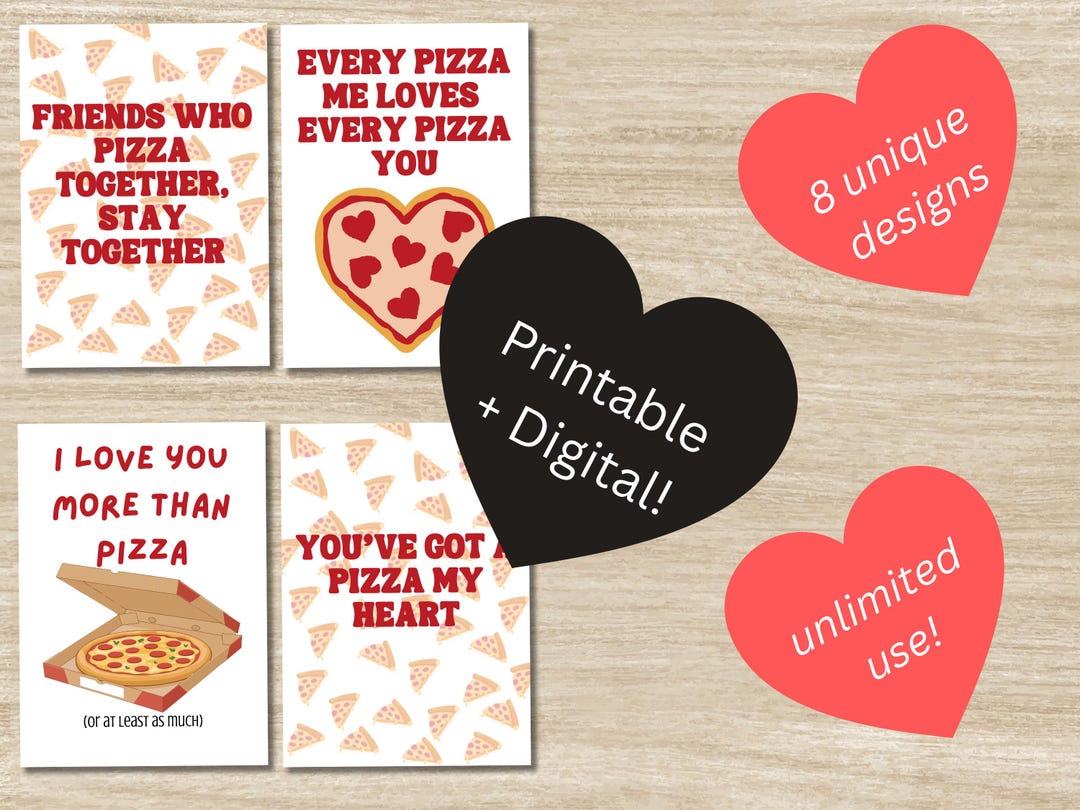 Pizza Valentine's Day Cards – Set of 8 - Funny Puns (printable PDF File ...