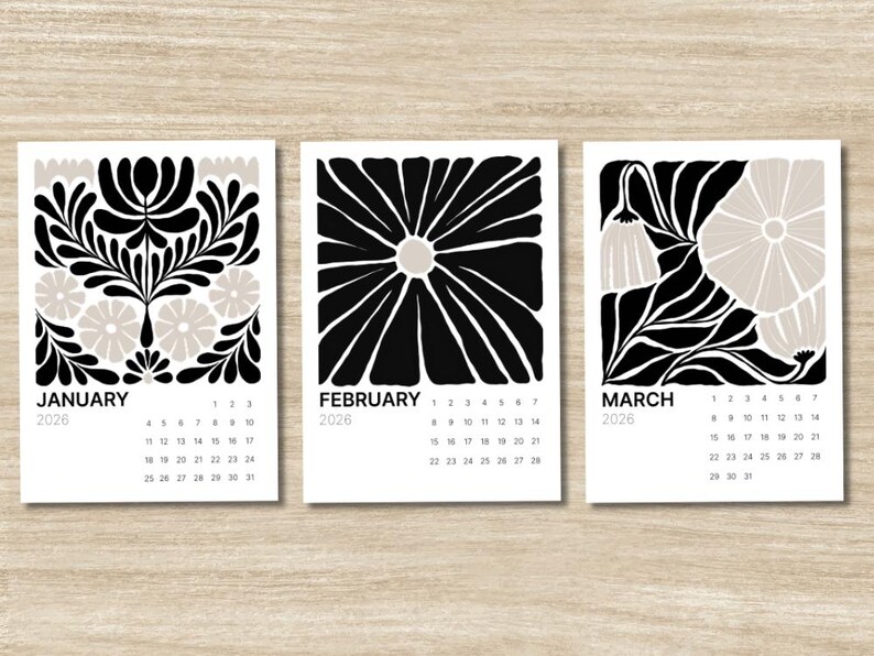 Black & White Botanical 2026 Desk Calendar | Modern Minimalist Art With ...