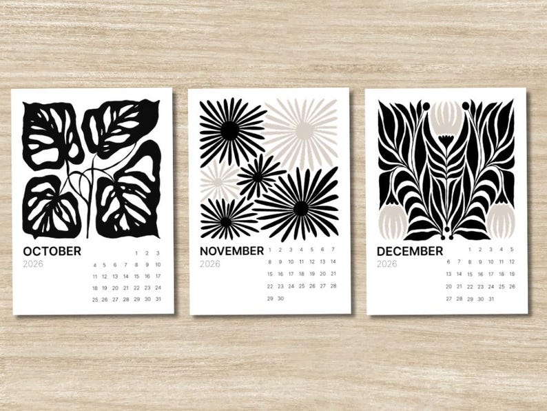 Black & White Botanical 2026 Desk Calendar | Modern Minimalist Art With ...
