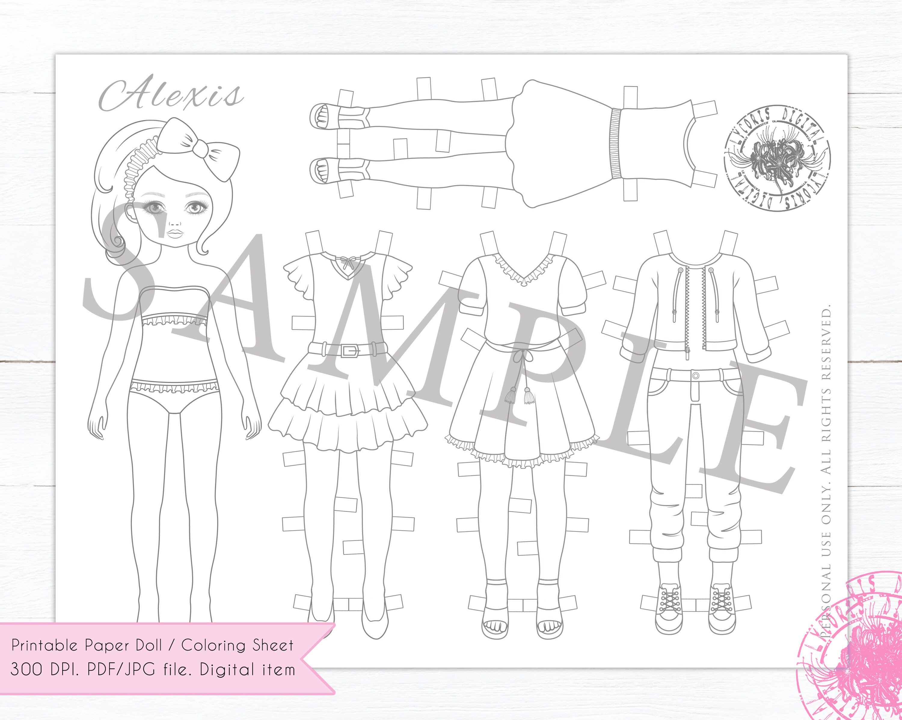 Alexis Paper Doll Printable Coloring Sheet | Etsy