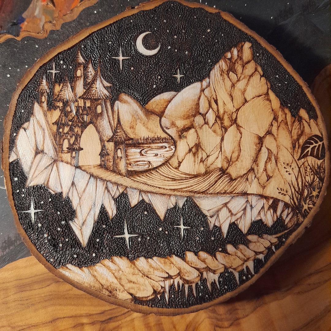 Dreamscape, Pyrography Wood Slice, Fantasy Landscape, Surreal ...