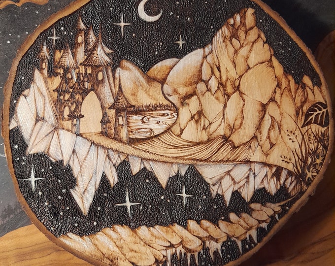 Dreamscape, Pyrography Wood Slice, Fantasy Landscape, Surreal ...