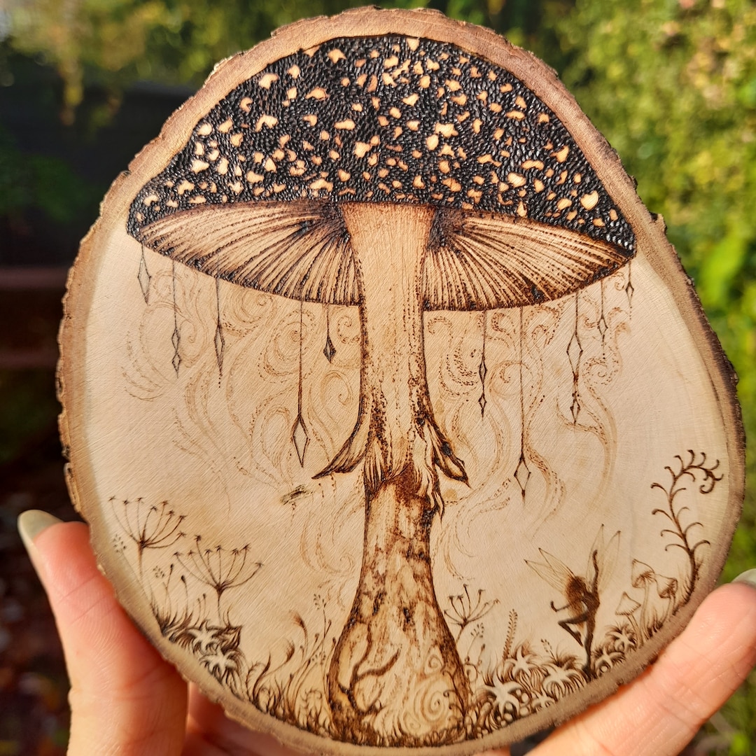 Fairy Art, Pyrography Wood Slice, Mushroom Lovers,, Fae, Psychedelic ...