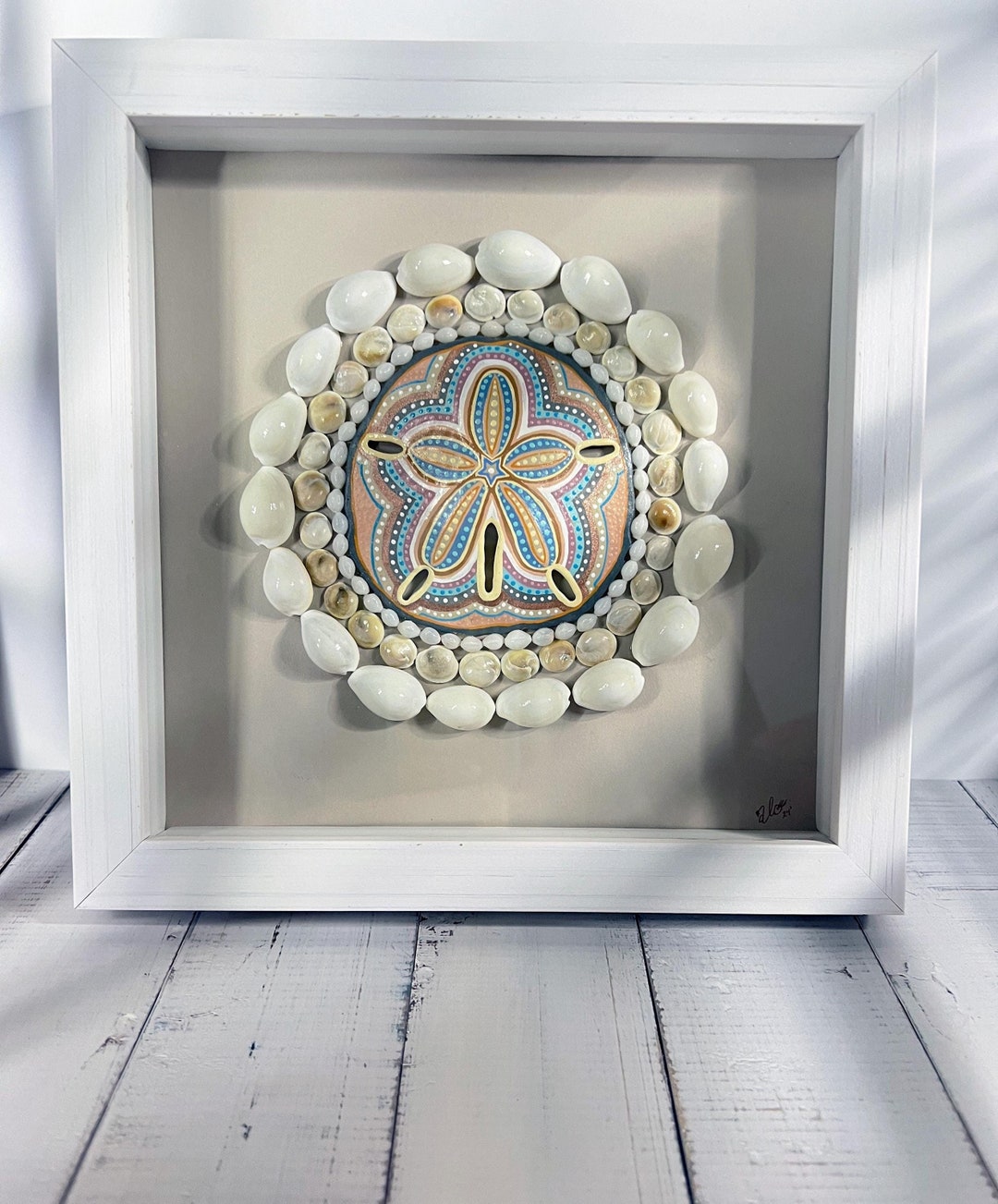 Shadow Box Sand Dollar - Hand Painted 9X9 Frame | Coastal Home Décor - Etsy