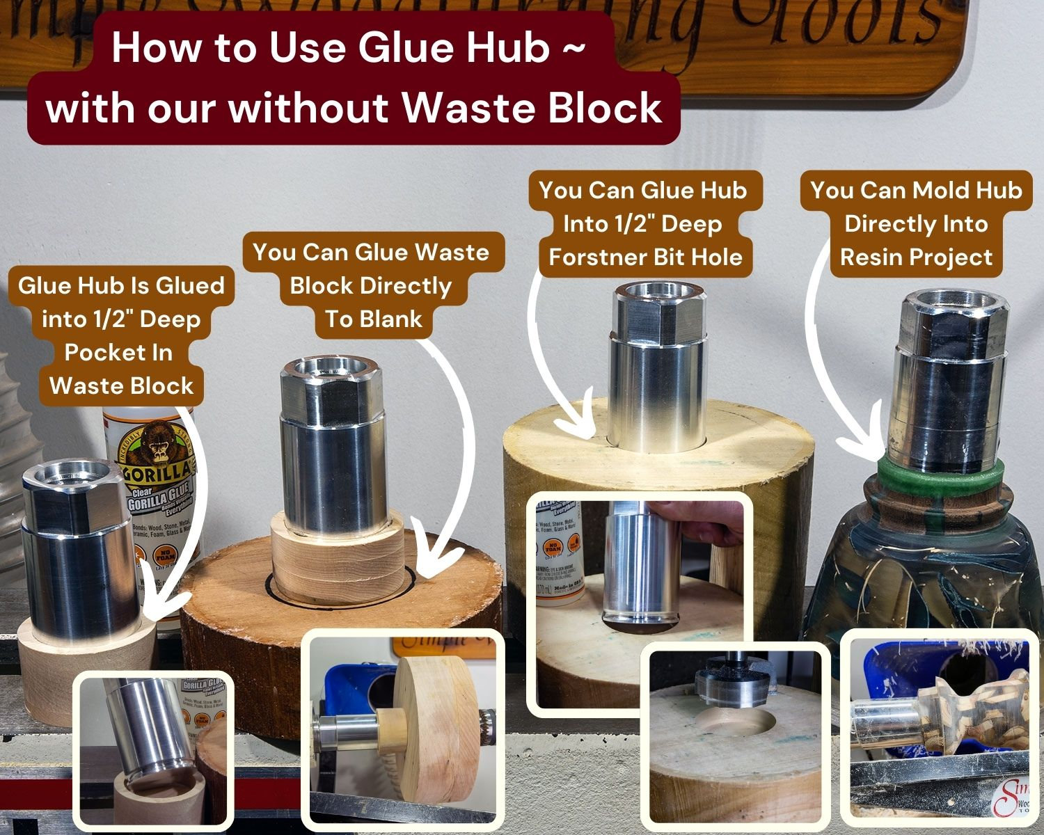 Aluminum Glue Hub With Threads for Turning Wood Blanks on a Wood Lathe ...