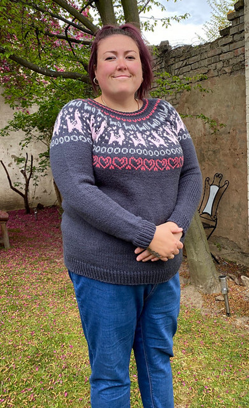 The Llama Love Sweater Facing One Way Llamas Color Work - Etsy