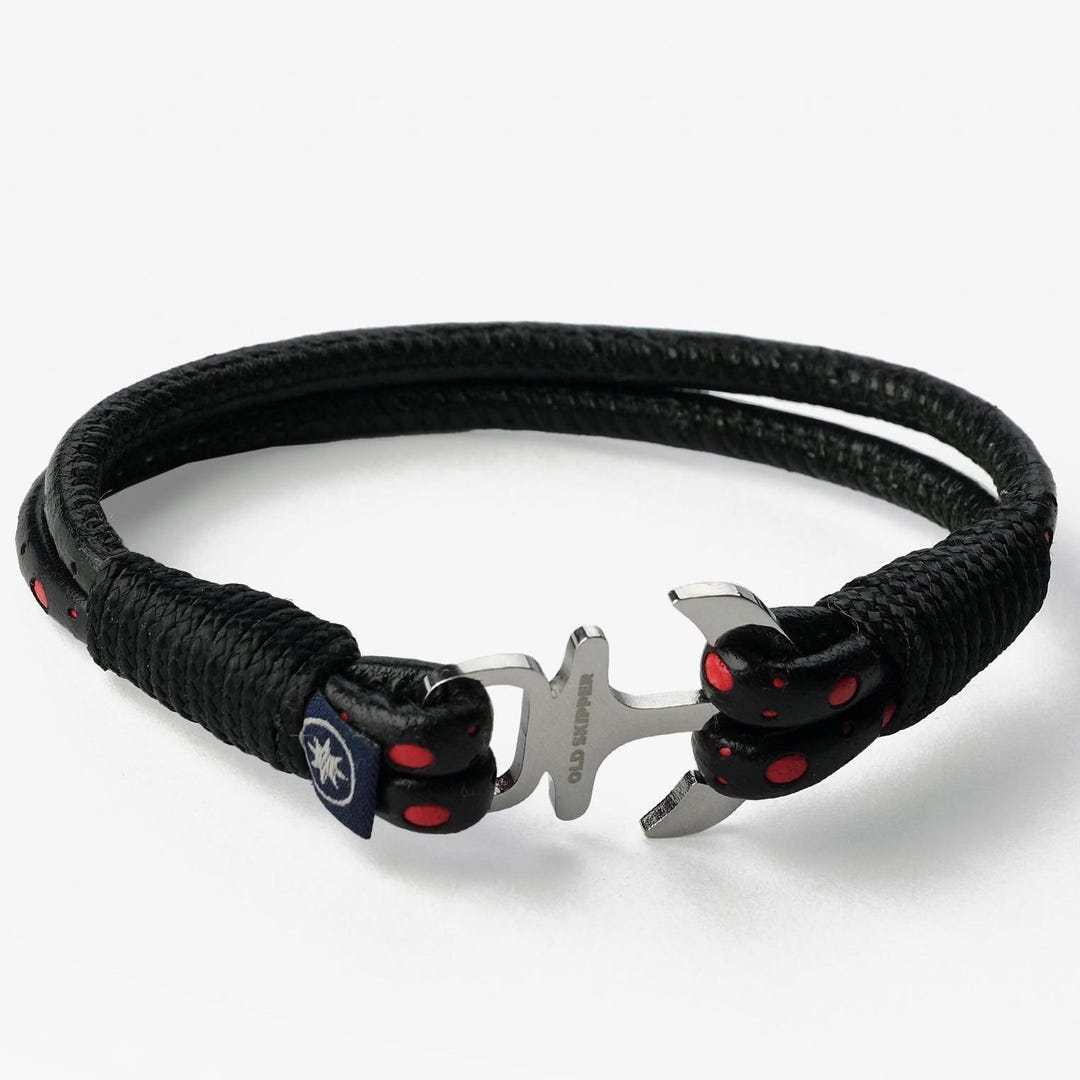 RED INTARSIA Nappa Leather Bracelet Silver Color Anchor Jewelry Sister ...