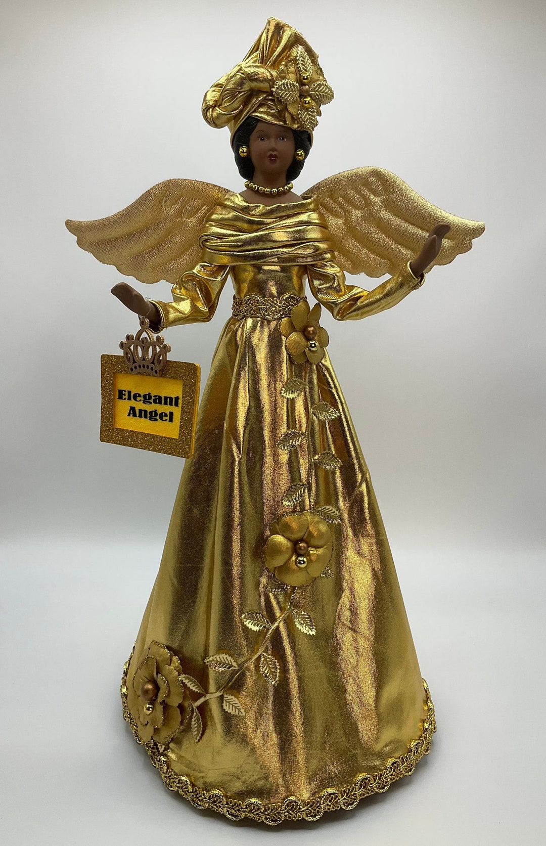 17 Inch Porcelain Angel, Gold Layered Tunic Bodice, Gold Jewelry, Puffy ...