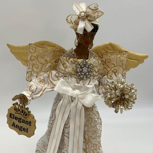 Elegant Winter White Angel Tree Topper With Gold Accents - Holiday ...