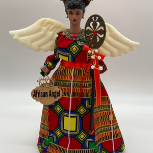 African Queen Angel Tree Topper - Handcrafted Vibrant Geometric Fabric ...
