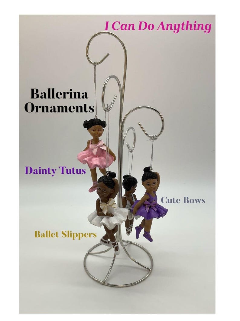 Set of Four Ballet Dance Christmas Tree Ornaments, Black Ballerina ...