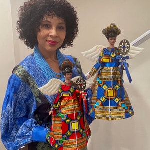 African Queen Angel Tree Topper - Handcrafted Vibrant Geometric Fabric ...
