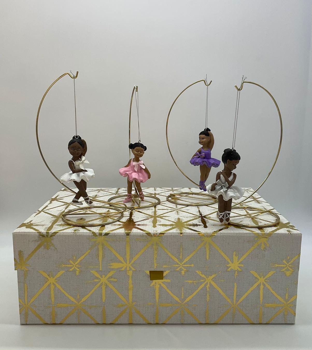 Set of Four Ballet Dance Christmas Tree Ornaments, Black Ballerina ...