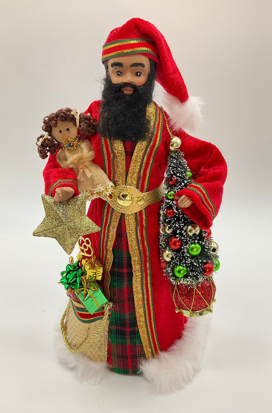 Black Santa Claus, African American Santa Figurine, Santa Claus Holding ...