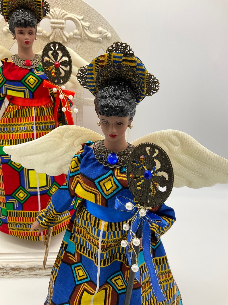 African Queen Angel Tree Topper - Handcrafted Vibrant Geometric Fabric ...