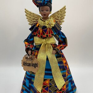 African Angel Tree Topper - Handcrafted 14 1/2 Inch Angel With Ankara ...