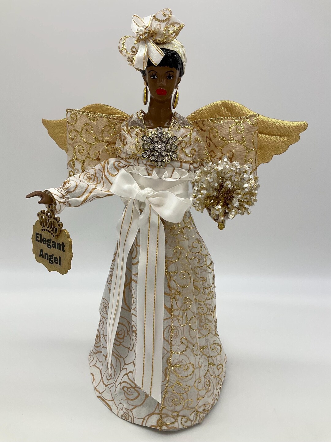 Elegant Winter White Angel Tree Topper With Gold Accents - Holiday ...