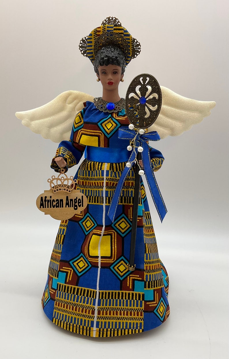 African Queen Angel Tree Topper - Handcrafted Vibrant Geometric Fabric ...