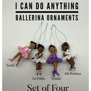Set of Four Ballet Dance Christmas Tree Ornaments, Black Ballerina ...