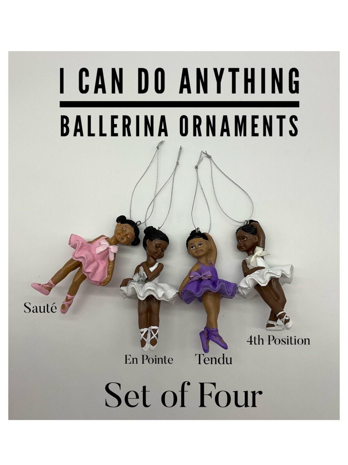 Set of Four Ballet Dance Christmas Tree Ornaments, Black Ballerina ...
