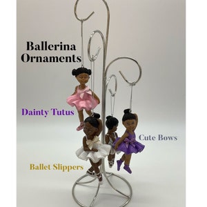 Set of Four Ballet Dance Christmas Tree Ornaments, Black Ballerina ...