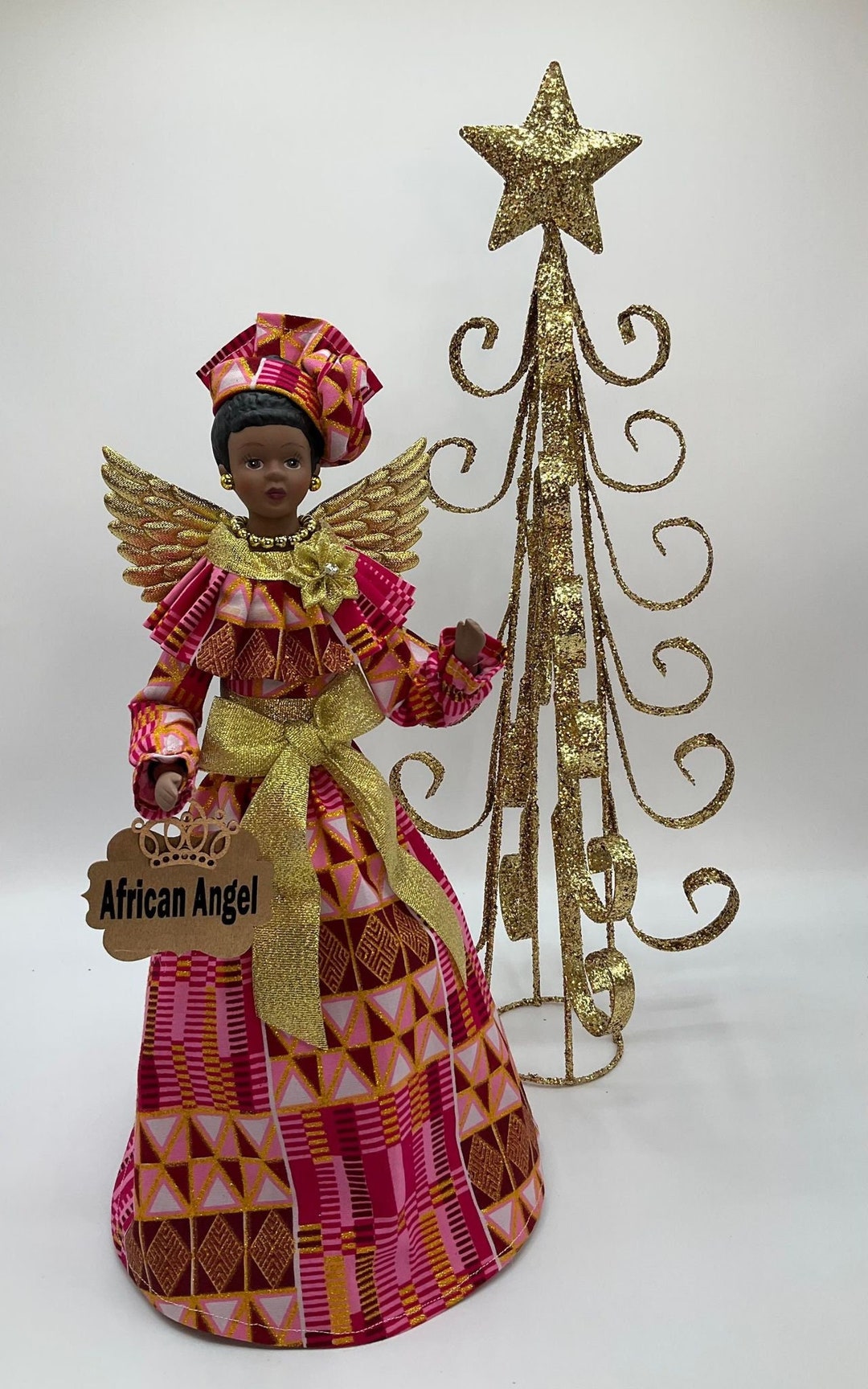 African Angel Tree Topper - Handcrafted 14 1/2 Inch Angel With Ankara ...
