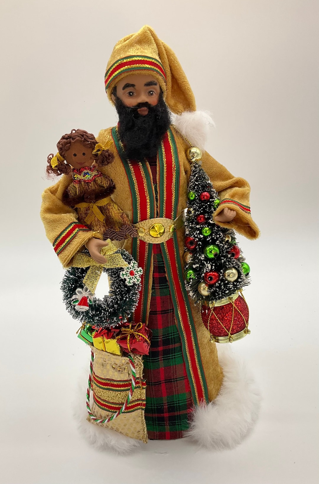 Black Santa Figure, African American Santa Claus, Christmas Santa ...
