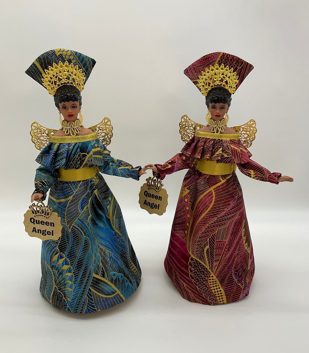 Handcrafted Angel Tree Topper - Royal Blue, Burgundy, Gold Figurine - Etsy