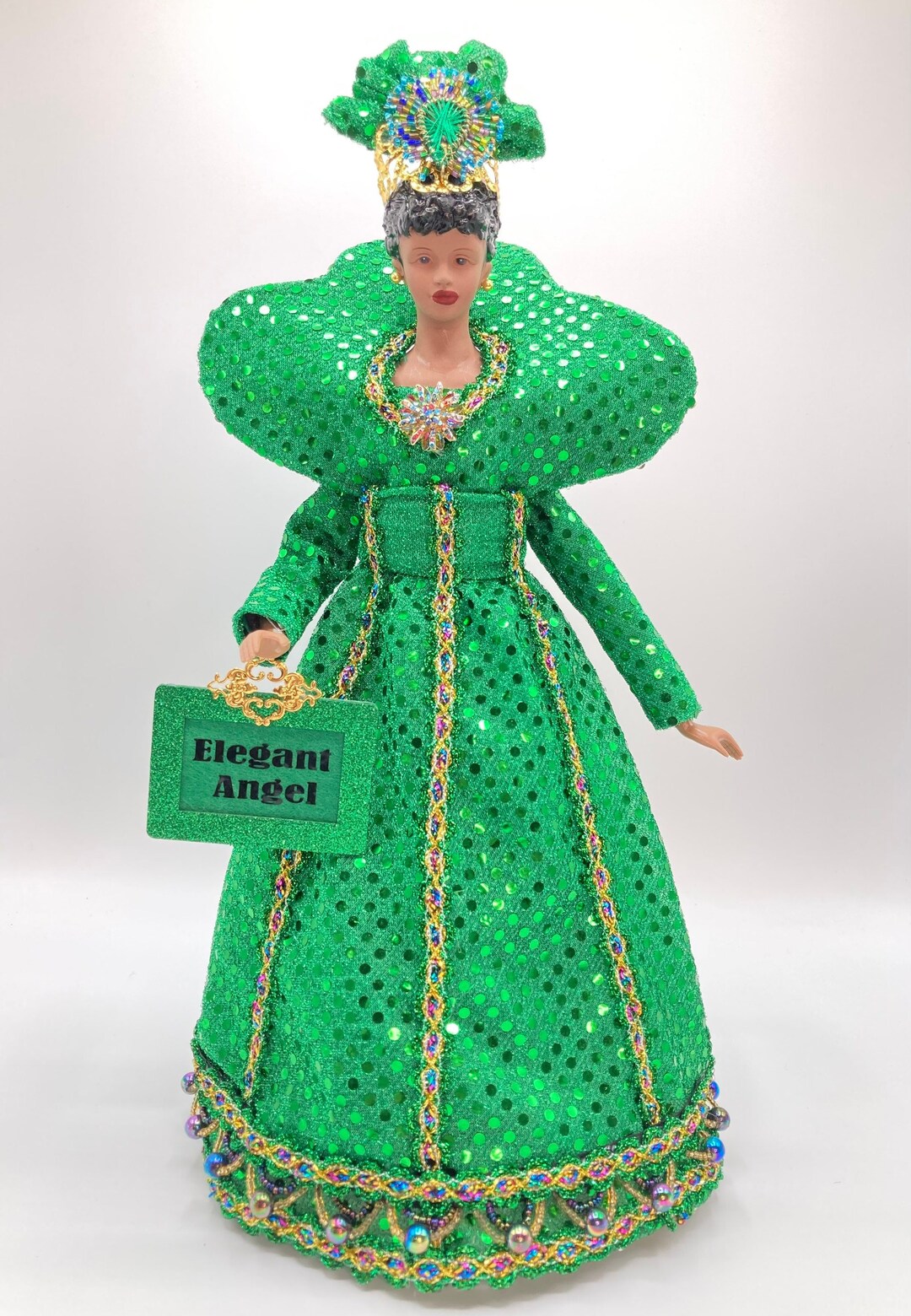 Emerald Green Angel Tree Topper, African American Angel, Christmas Tree ...