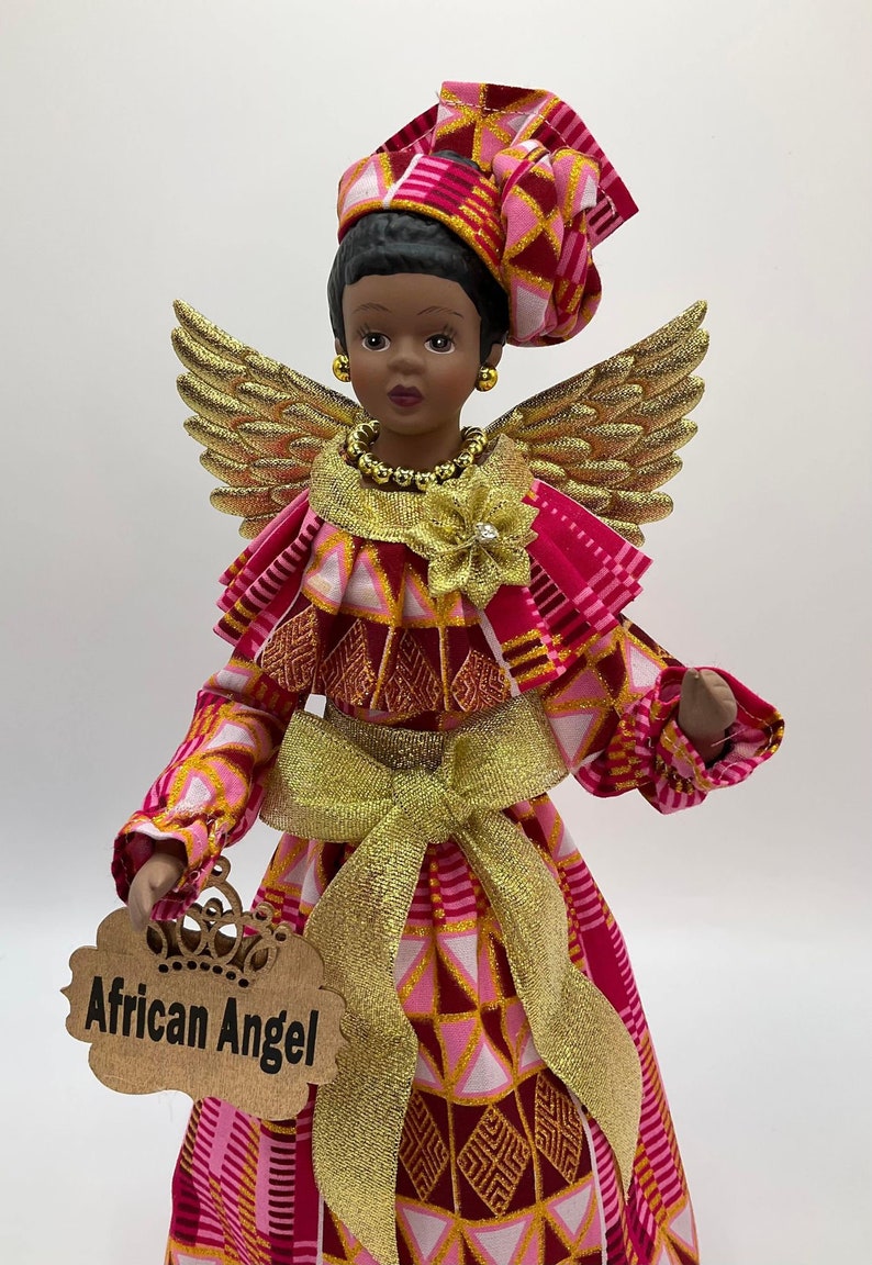African Angel Tree Topper - Handcrafted 14 1/2 Inch Angel With Ankara ...