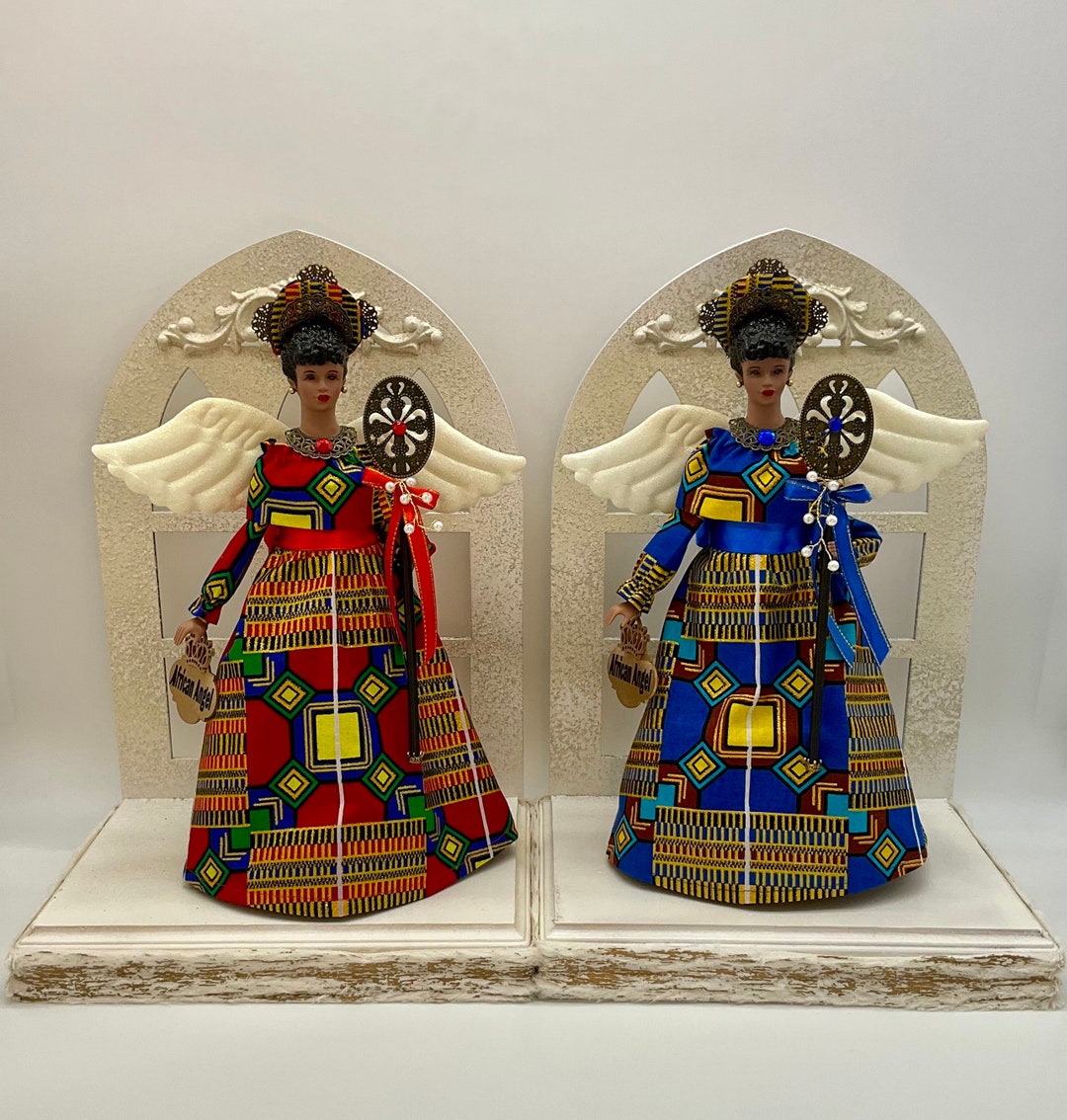 African Queen Angel Tree Topper - Handcrafted Vibrant Geometric Fabric ...