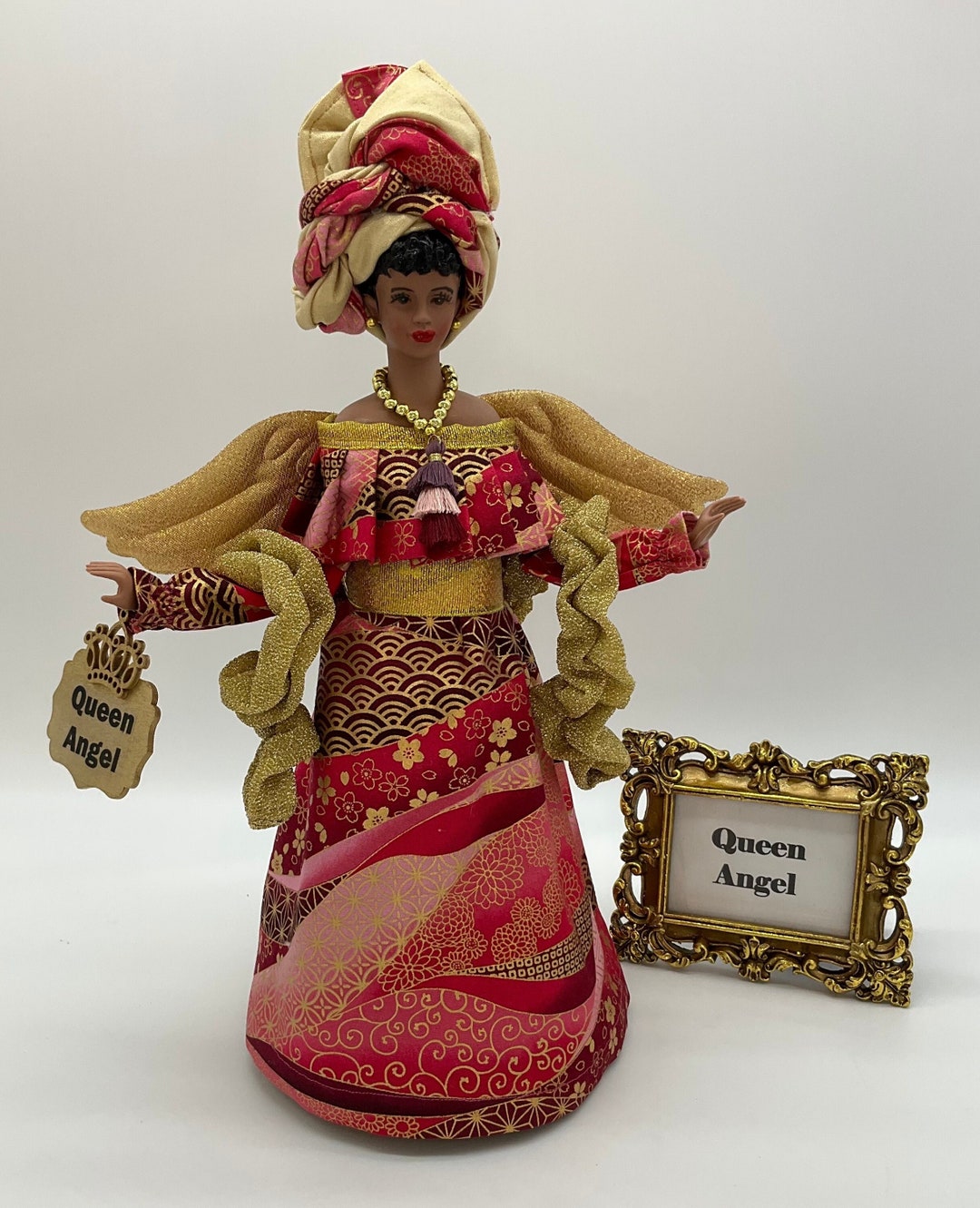 Handcrafted Angel Tree Topper - Royal Pink and Gold Figurine - Etsy