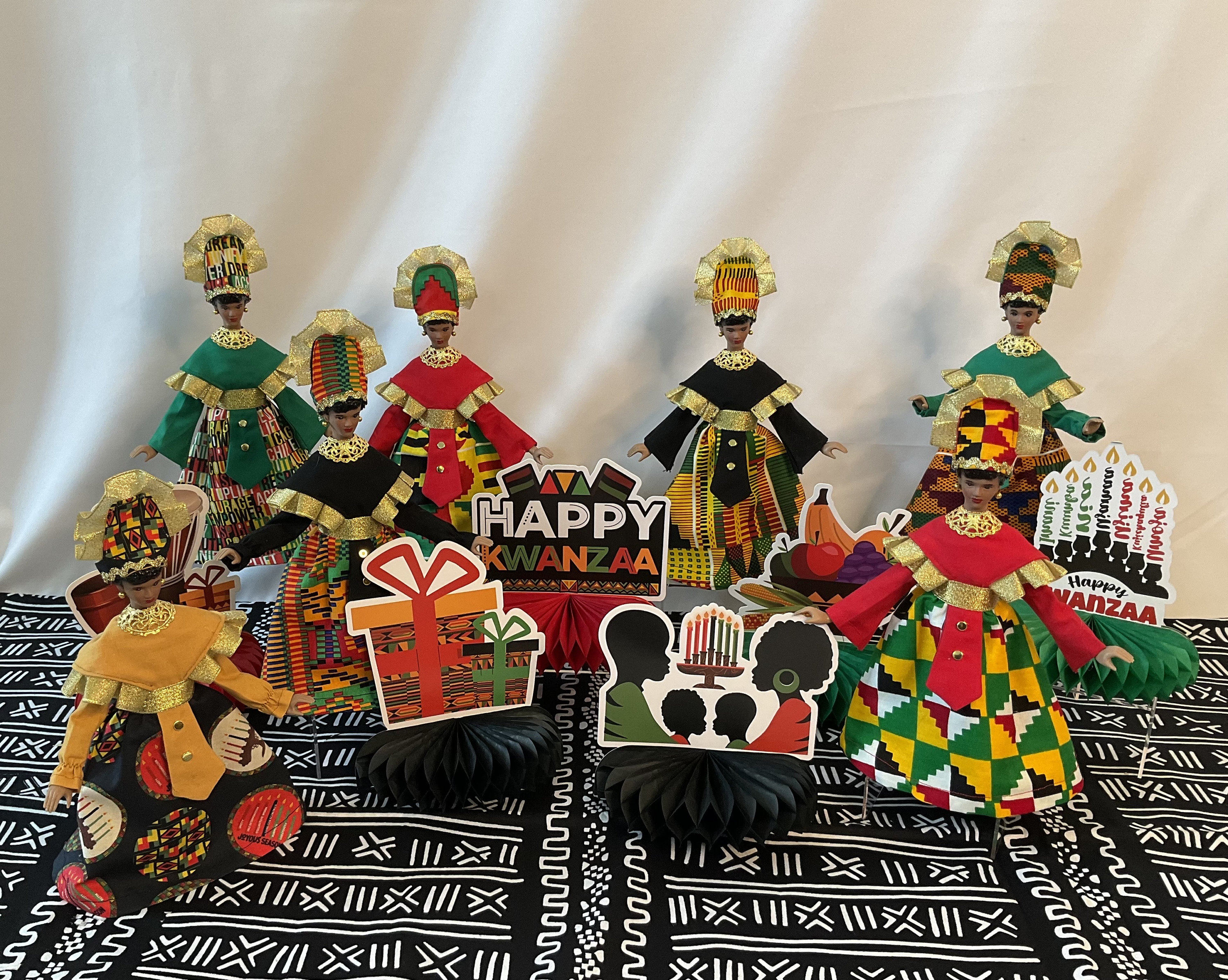 Kwanzaa Set of Seven Figurines, Black Ethnic Figurines, Kinara ...