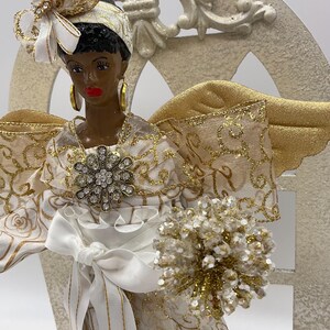 Elegant Winter White Angel Tree Topper With Gold Accents - Holiday ...