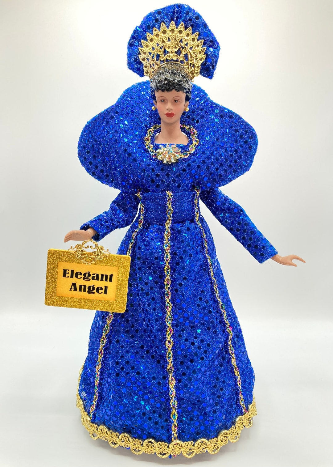 Elegant Angel Tree Topper - Royal Blue Sequin Gold Holiday Tree Decor ...