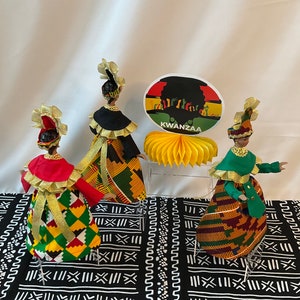 Kwanzaa Set of Seven Figurines, Black Ethnic Figurines, Kinara ...